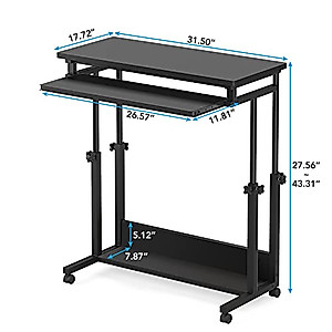 TRIBESIGNS WAY TO ORIGIN Mobile Portable Desk with Wheels, Height Adjustable Laptop Table Standing Rolling Computer Desk, Small Standup Desk with Keyboard Tray for Sofa and Bed, Home, Office, Black