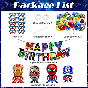 Superhero Party Decorations, Superhero Birthday Party Supplies, Superhero Blue Theme Decorations - Includes Superhero Plates and Napkins, Tablecloths, Banners, Balloons, Stickers.-189 Pcs