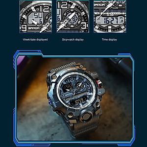 WISHFAN Men’s Military Watch, Dual-Display Waterproof Sports Digital Watch Big Wrist for Men with Alarm (black)