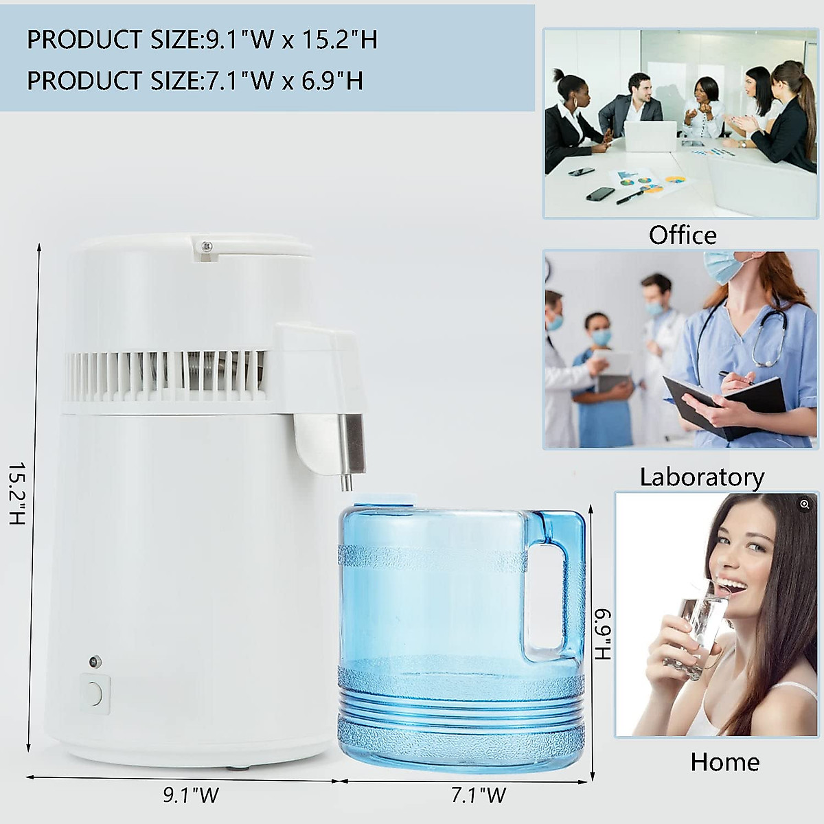 Water Distiller w/ Plastic Container;750W,1.1Gal/4L Capacity;Distill Water up to 0.26Gal/1L per Hour and About 6Gal/23L per Day;Countertop Style is Perfect for Home Use