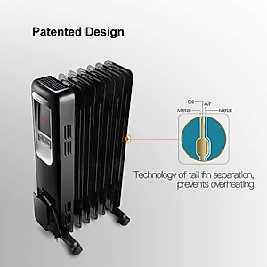 Space Heater, KopBeau 1500W Oil Filled Radiator Electric Heater with Digital Thermostat, 24 Hrs Timer & Remote, Portable Heater for Full Room Indoor