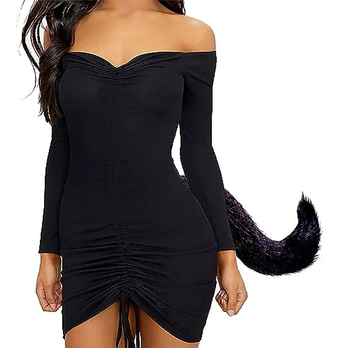 Cat Ears and Tail Set Costume Accessories Faux Fur Ear Headband Ear Clips Head band Furry Black Long Tails Choker Halloween Cosplay Costumes Anime Animal Ears Hair Clip for Women Adult Accessory