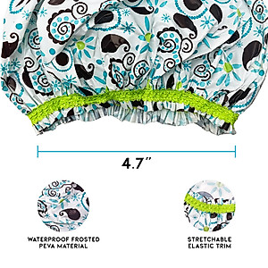 Reusable Vinyl Shower Cap & Bath Cap, Frosted PEVA Elastic Stretch Hem. Waterproof Stretchy Hair Cap for all Hair Lengths - Hipster Hippie Chick For Women