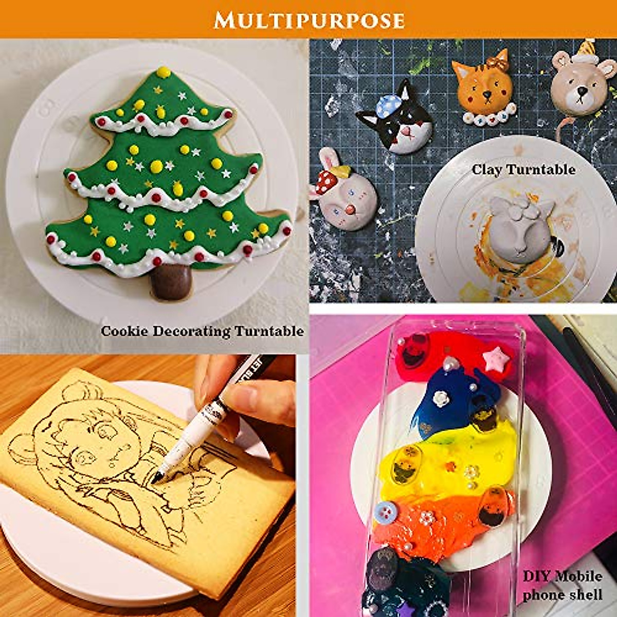 4.7 inch (12cm) Round Cookie Decorating Turntable, Rotating Cake Turntable Stand Baking Decor Plate, Food Contact Safe Plastic - White