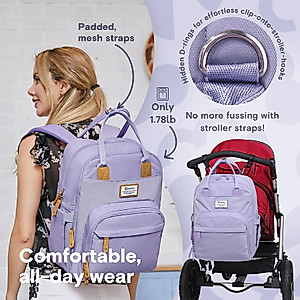 RUVALINO Diaper Bag Backpack - Multifunction Waterproof Travel Backpack, Maternity Baby Bag Tote for Girls with Changing Pad & Stroller Ring & Pacifier Case - Baby Registry Search - Taro Purple