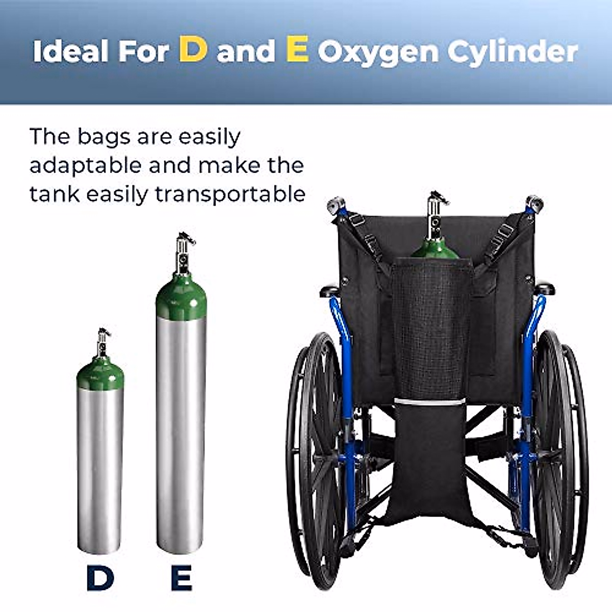 Issyzone Oxygen Tank Holder for Wheelchair, Oxygen Cylinder Bag, with Nice Mesh Storage Pocket Fits D and E Oxygen Tanks