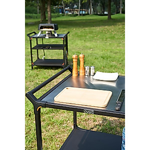 NUUK Outdoor Grill Cart with Double-Shelf 32" x 32" Grilling Prep Table Stainless Steel Rolling Outdoor Pizza Oven Table with Solid Steel Frame, Outdoor Cooking Station, Outdoor Dining Bar