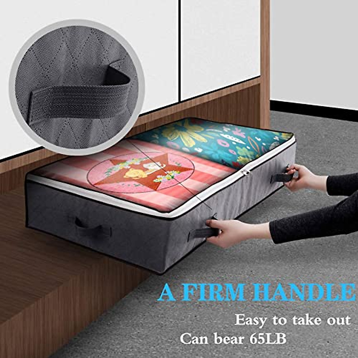 Under Bed Storage Bag, Under Bed Storage Containers with Reinforced Handles, Underbed Storage with Transparent Window for Easy Identification, Set of 2 Storage Bag Organizer for Clothes, Blankets and Shoes, Gray