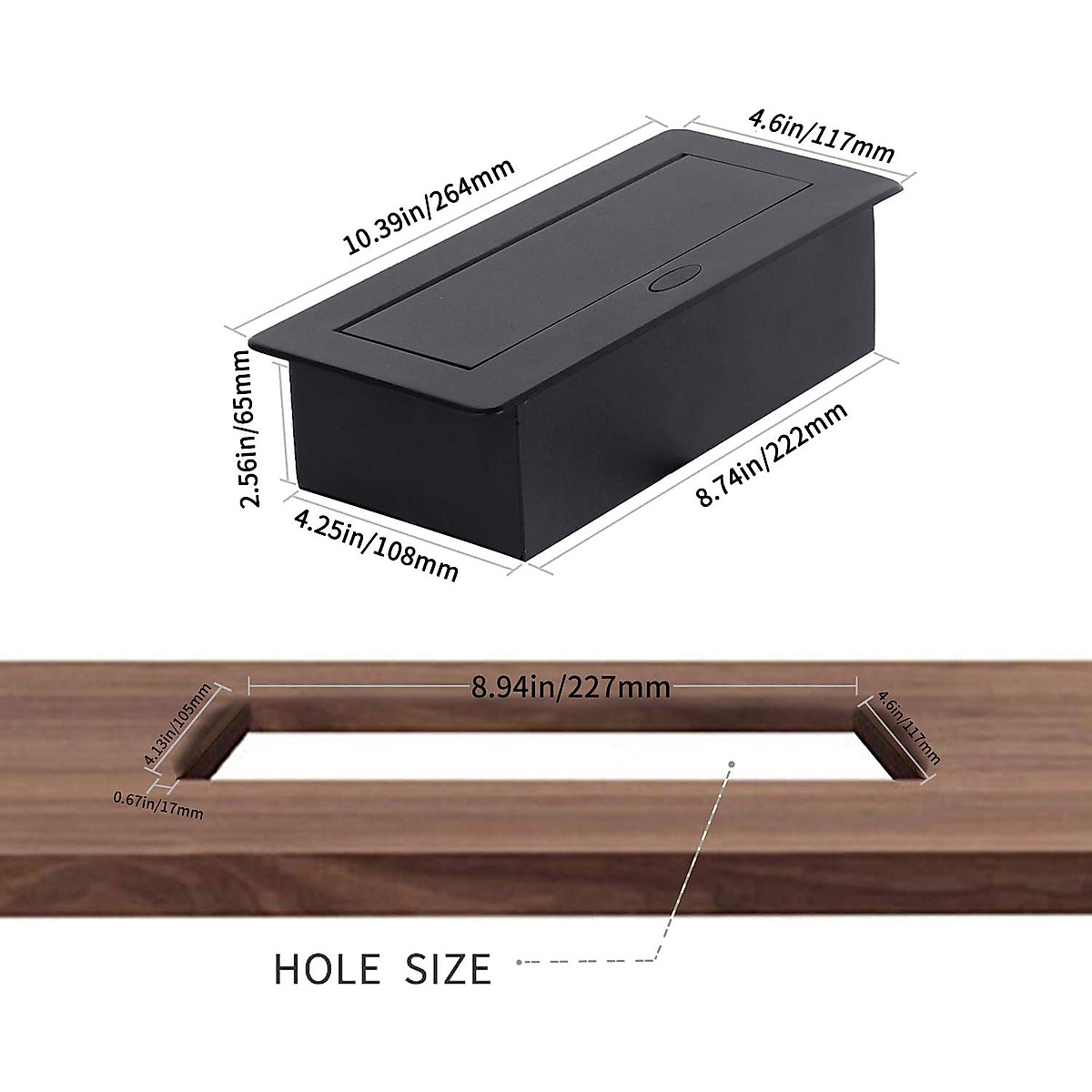 Zeshan Pop up Outlet Desktop Connection Box with 2 Independent Power, USB, RJ45, VGA, HDMI, 3.5 mm Audio for Office Black