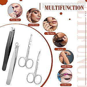 4 Pieces Nose Hair Tweezers Scissors Set Include Nose Hair Trimming Tweezers, Curved and Rounded Nose Hair Scissors, Precision Eyebrow Tweezers for Nose Hair, Eyebrows, Eyelashes, and Ear Hair