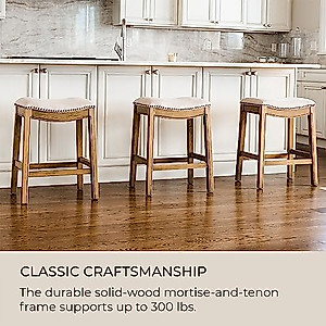 Maven Lane Adrien Kitchen Saddle Backless Bar Stool with Nailhead Trim, Natural, Bar Height