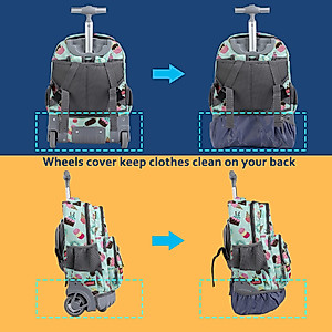 seastig Rolling Backpack 16 inch Wheeled Backpack with Lunch Bag & Pencil Case Roller Backpack Set Carry-on Bag School Travel