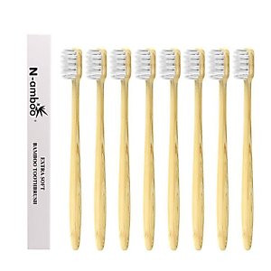 N-amboo Super Soft Toothbrush Bamoo Toothbrush 10000 Nano Bristles White Extra Soft Bristles Pack of 8