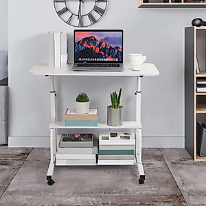 Small Desk for Laptop Small Space Portable Desk Living Room Sofa Bedroom Bedside with Storage Home Office Desk Adjustable Height Desk Removable Home Office Desk Furniture Size 32 * 16 inches White A