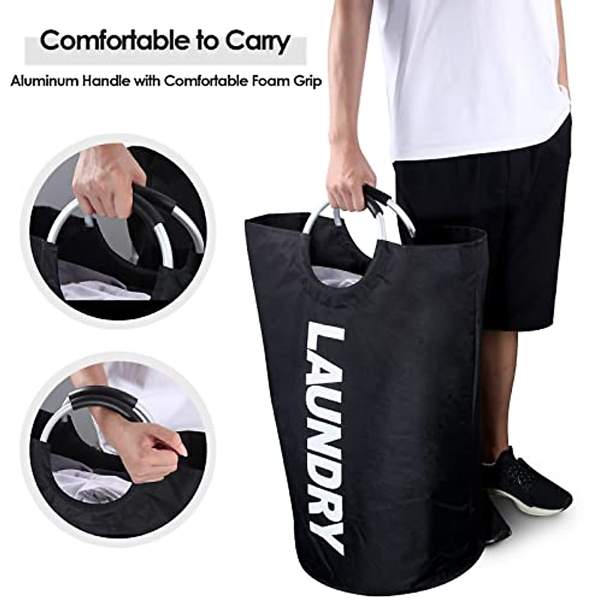 BNDX Laundry Baskets with PVA Handle,115L Collapsible Clothes Organizer-Waterproof Folding Dirty Clothes Bin Easy Storage,(Black)