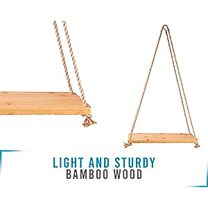 Comfify Modern Set of 2 Wooden Floating Shelves with String – Farmhouse Boho Wall Decor for Living Room Wall – Natural Wood Decorative Shelves with Rope – 17”x5.2” - Natural Color