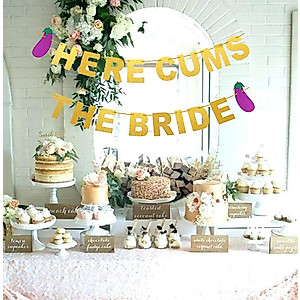 Ucity Bachelorette Party Banner Gold Glitter Here Cums The Bride Garland for Bridal Shower Hen Party Supplies