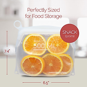 Reli. Reusable Silicone Bags (2 Pack) | Snack (500 ml), Clear | Silicone Bags for Food Storage | Small Reusable Food Storage for Meal Prep, Lunch Boxes | Leak-Proof, Dishwasher/Freezer Safe