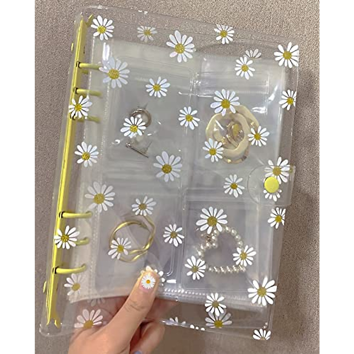 BINGC Transparent Jewelry Storage Book，Portable Travel Jewelry Earring Organizer Upgraded Version Anti Oxidation Jewelry Storage Bag Necklace Bracelets Rings(100 Grids + 100 Ziplock Bags) (YELLOW)