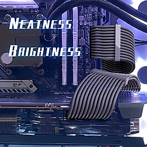 Qingsea Power Supply Cable Kit 30cm Mod Sleeve Extension Sleeved Custom Mod for PSU to Motherboard PC Power Supply Cable (16AWG, Grey, 5)