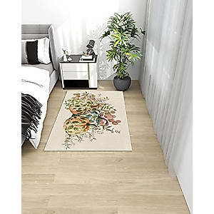 Leaves Pumpkins Large Rectangular Area Rugs 5' x 7' Living Room, Durable Non Slip Rug Carpet Floor Mat for Bedroom Bedside Outdoor Fall Thanksgiving Green Eucalyptus Burlap