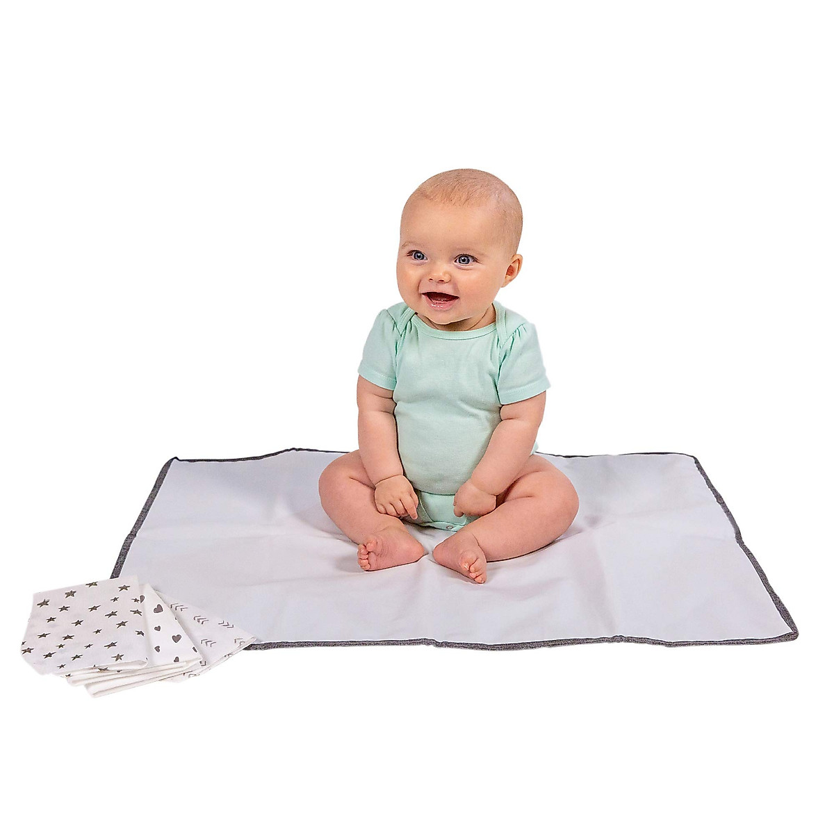 Healthy Habits by J.L. Childress Baby Changing Pad Bundle - Portable Padded Diaper Changing Pad with Pocket Plus 3 Disposable Changing Pads - Travel Changing Pads, Waterproof, Extra-Large - Grey