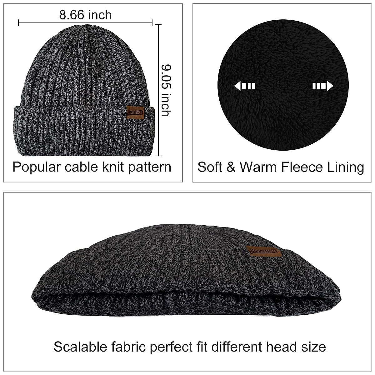 Honnesserry Winter Hats Scarf for Men with Touchscreen Gloves Warm Men's Scaves and Beanie Hat Themal Gloves Set