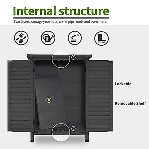 MCombo Outdoor Wood Storage Cabinet, Small Size Garden Wooden Tool Shed with Double Doors, Outside Tools Cabinet for Backyard (24.6”x 18.3”x38.2”) 0985 (Grey)