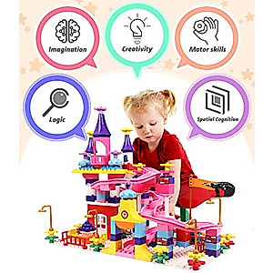 Castle Building Blocks Set Toys for Girls Princess Castle Large Building Blocks Bricks Race Track Kids STEM Educational Construction Roller Coaster Toys for Age 3+ Toddler Kid Boy Girl Gift Toy 161Pcs