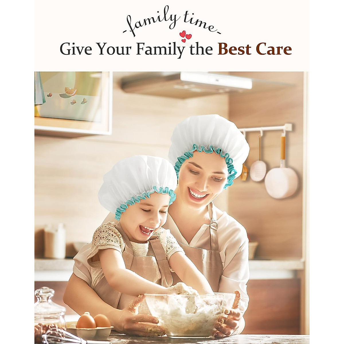 mikimini White Shower Cap for Long Hair 1 Pack, 12 inch large size,Waterproof Washable Hair Caps for Women and Girls, Super Cute and Extra Large