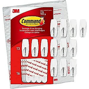 Command Medium Wire Hooks, 13-Command Hooks, 16-Command Strips, Damage-Free, White