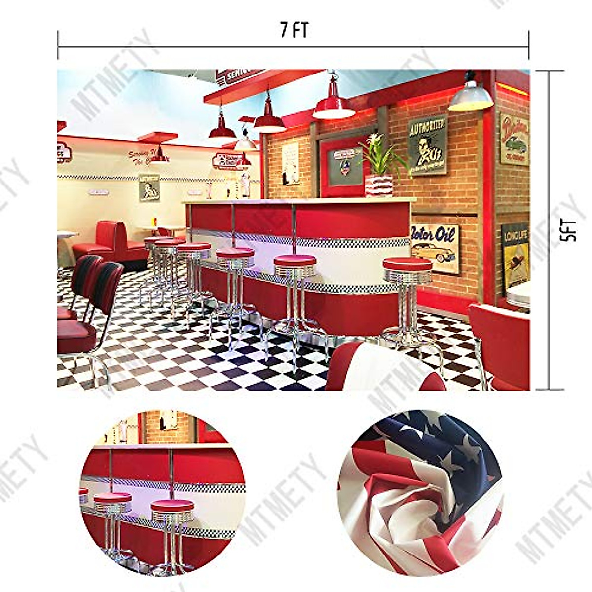 MTMETY 7x5ft Classic Dining Background Fast Food Soda Shop 50s Resumed Catering Meal Time Background Photography Banner Picture Child Birthday Shower Backdrop Decor BJHXME279