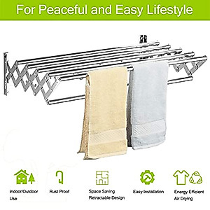 CHICTI Wall Mounted Clothes Drying Rack Stainless Steel Space Saving Home Folding for Laundry Room/Bathroom Tower Compact Sleek Design 43kg Capacity (Size : 60x30cm/24x12in)