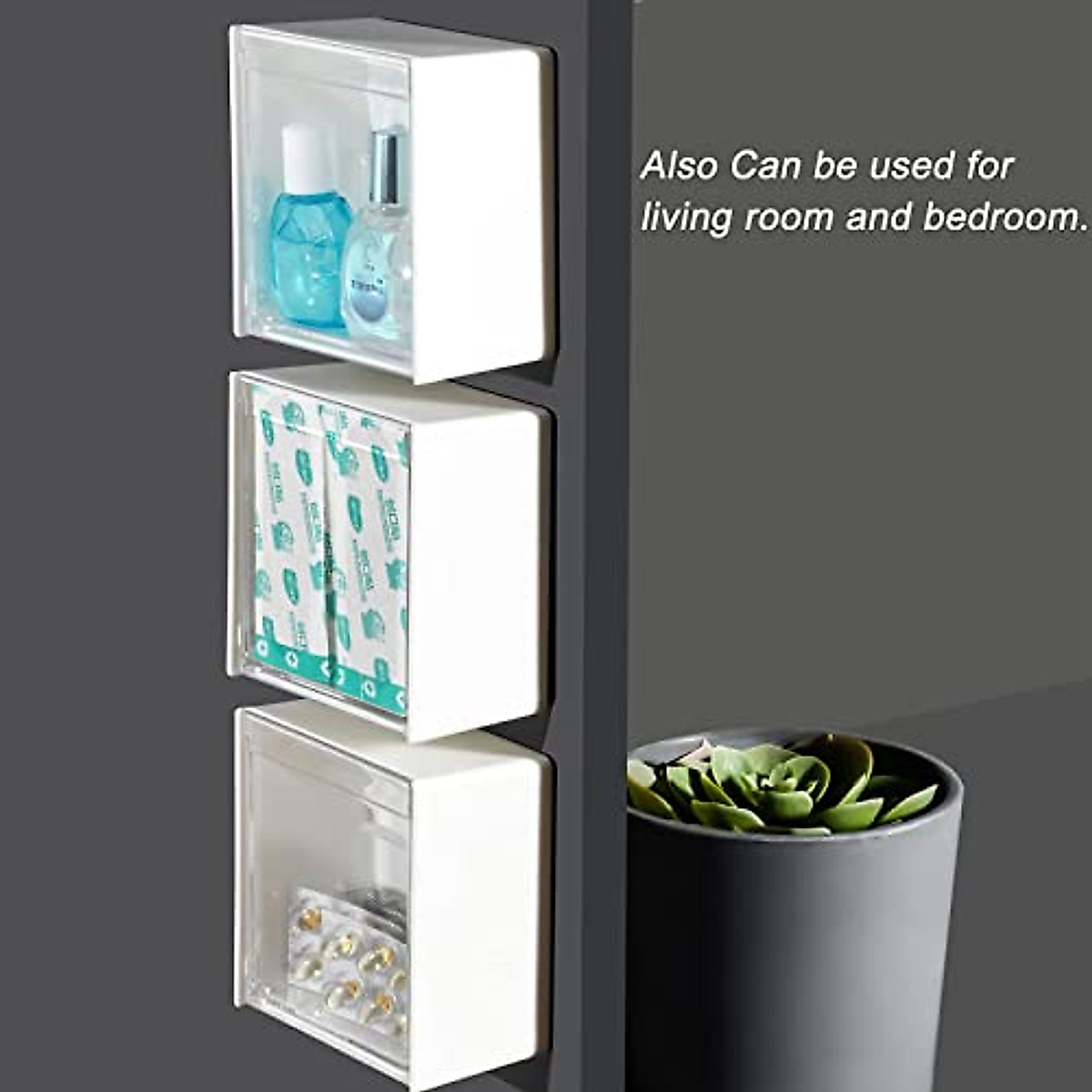 6 Pcs Self Adhesive Small Storage Box,Cotton Pads Holder Dispenser Container Case for Bathroom Cotton Swab, Floss, Hairpin, Rubber Band, Clip Household Organize