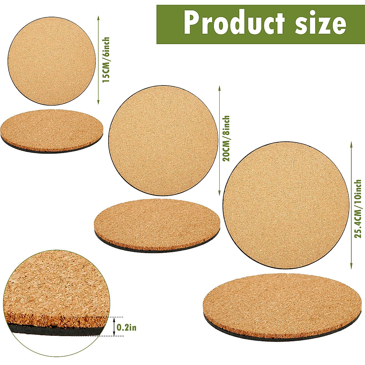 6 Pieces Cork Plant Mat Plastic Plant Mat Round Plate Pad for Garden, Courtyard, Pot Mat, Indoor Outdoor and DIY Craft Project (4 Inches, 6 Inches, 8 Inches)