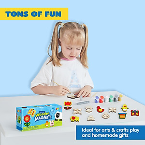 JOYIN 12 Wooden Magnet Creativity Arts & Crafts Painting Kit for Kids, Decorate Your Own Painting Gift for Easter Basket Stuffers, Birthday Parties and Family Crafts, Party Favors for Boys Girls