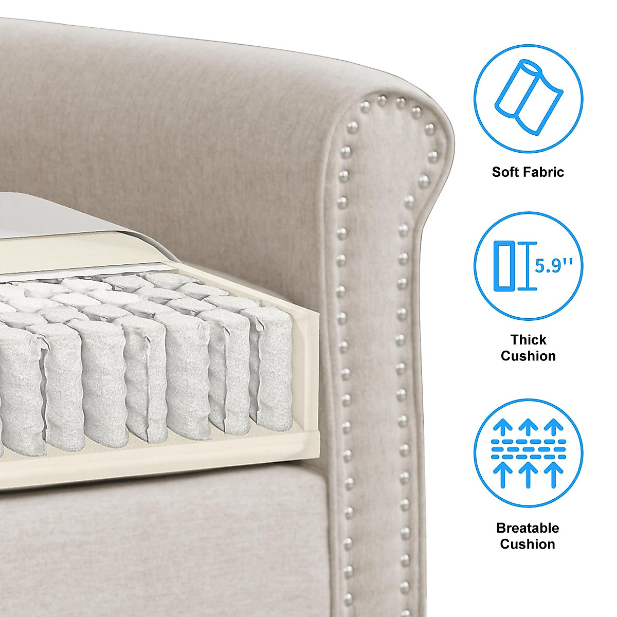 PUREMIND Sofa Couch Set, 3 Seat Couches for Living Room Mid Century Modern Couch with Solid Wood Frame Linen sectional Couch Sofa for Home for Office for Apartment Beige