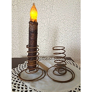 Two Rust Wire Spiral Taper Candle Holders Primitive Design Reproduction Springs Home and Garden