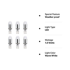 Makergroup T5 T10 Wedge Base LED Light Bulbs 12VAC/DC 1Watt Warm White 2700K-3000K for Outdoor Landscape Lighting Deck Stair Step Path Lights and RV Travel Tailer Lights 6-Pack