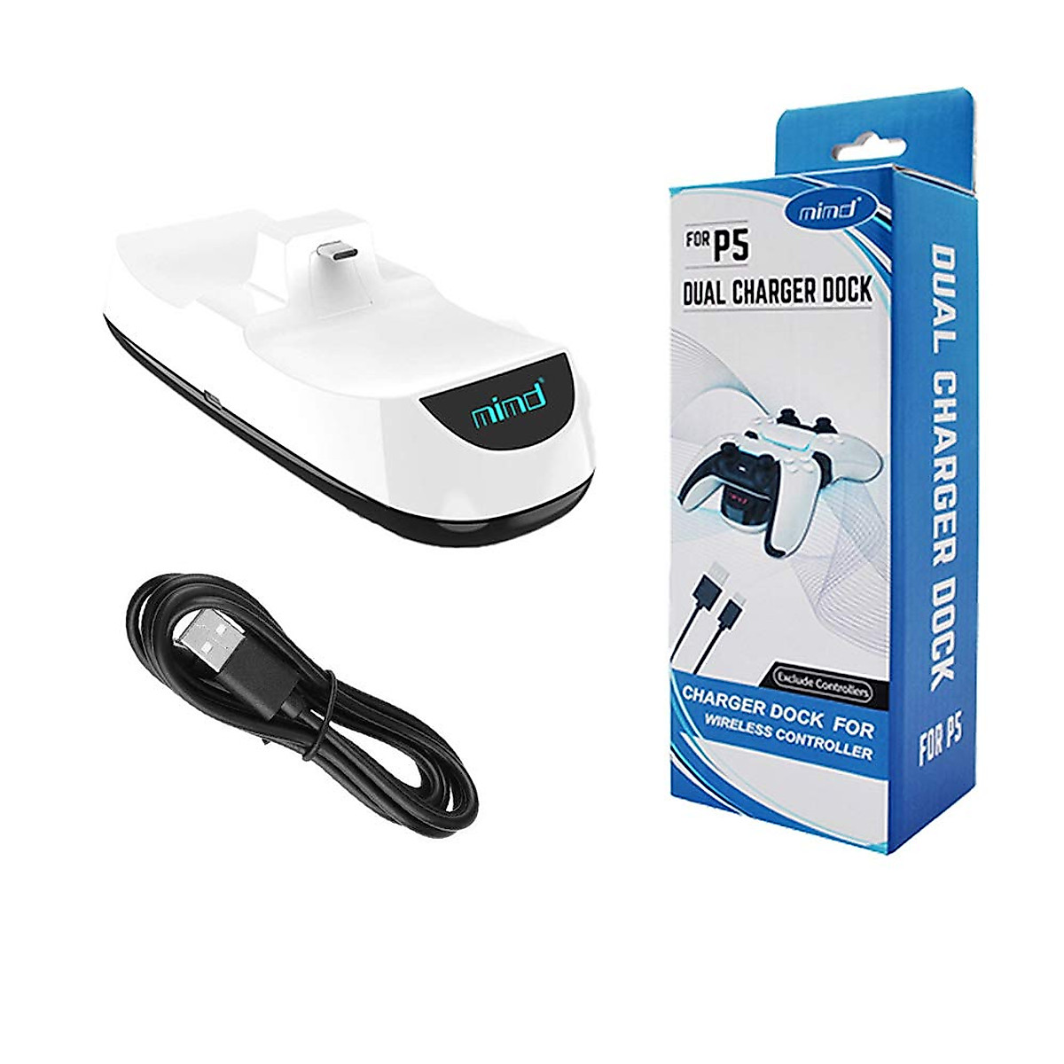 PS5 Controller Charger, Dual USB PS5 Controller Charging Station, for Playstation 5 Console DualSense PS5 Controllers. (Pearl White)