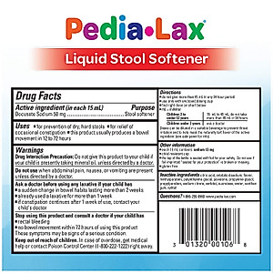 Pedia-Lax Liquid Stool Softener for Kids, Ages 2-11, Berry Flavor, 4 Fl Oz (Pack of 3) Packaging may vary
