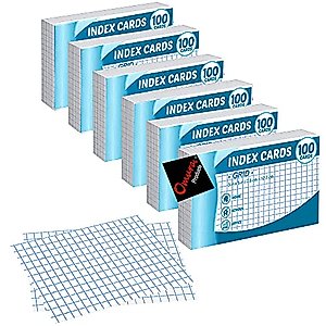 Omura Grid Index Cards 3" x 5", White, Pack 6 x 100 Sheets