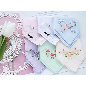 Assorted Ladies Novetly Embroidered Cotton Soft Handkerchiefs Scalloped Hankies 6PCS