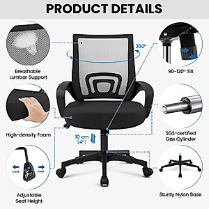 Topeakmart Executive Desk Chair Ergonomic Office Chair Swivel Mesh Back Task Computer Chair with Adjustable Height Armrest for Home Office Conference and Study Room, Black
