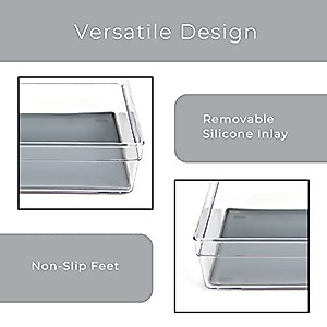 Smart Design Plastic Drawer Organizer - 9 x 6 Inch - Silicone Bottoms - BPA Free - Makeup Tray, Vanity, Utensils, Silverware Storage Bin - Kitchen - Gray