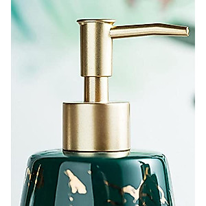 Bathroom Accessories Set, Marble Pattern Bathroom Vanity Countertop Accessory Set Toothbrush Holder Set with Soap Dispenser, Toothbrush Holder, Tumbler, Soap Dish (Dark green bathroom 3-piece set)