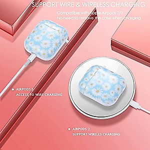 Airpods Case Cover Cute, OTOPO Flower Airpod Cases Protective Hard Cover Portable & Shockproof Women Girls Men with Heart-Shaped Keychain for Airpods 2/1 Charging Case (Daisy)