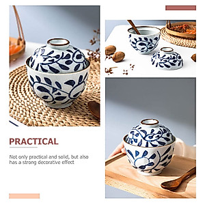 CALLARON Mixing Bowls Ceramic Stew Pot with Lid Steam Soup Bowl Steaming Cup Japanese Style Noodle Bowl Steamed Egg Bowl Custard Cups for Home Kitchen Egg Custard Birds Popcorn Bowl