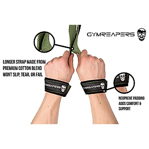 Gymreapers Lifting Wrist Straps for Weightlifting, Bodybuilding, Powerlifting, Strength Training, & Deadlifts - Padded Neoprene with 18" Cotton (Military Green)