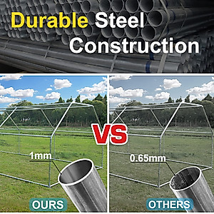 Large Metal Chicken Coop Walk-in Poultry Cage Hen Run House Cage Spire Shaped Cage with Waterproof and Anti-Ultraviolet Cover for Outdoor Backyard Farm Use (1.26" Diameter, 19.68’ L×9.84’ W)